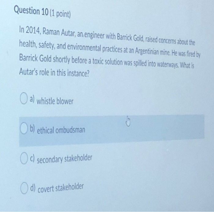 Solved Question 10 (1 point) In 2014, Raman Autar, an | Chegg.com