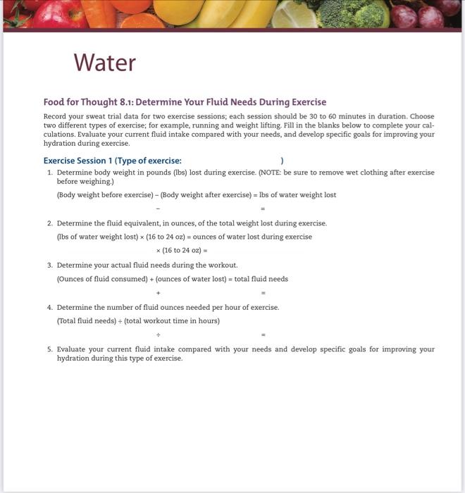 Solved Water Food for Thought 8.1: Determine Your Fluid | Chegg.com