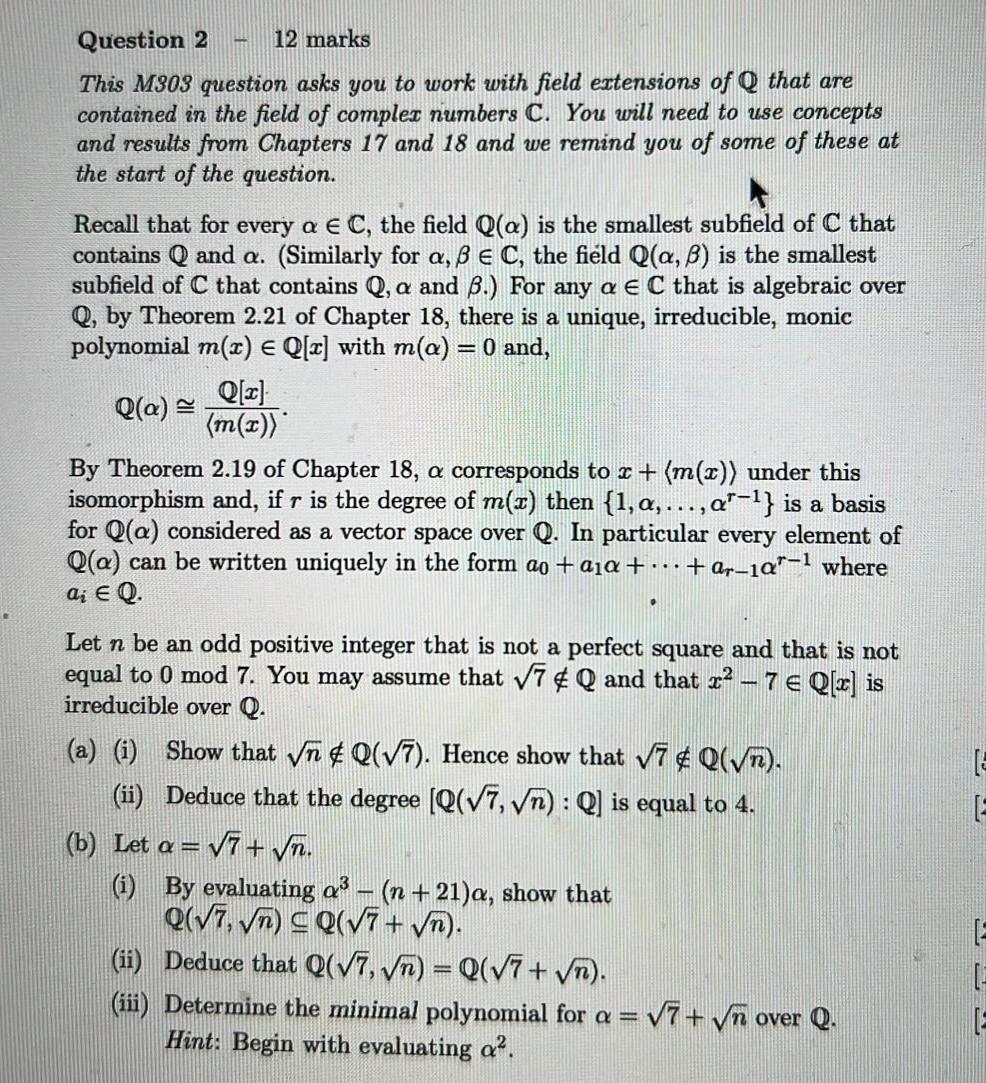 Solved Question 2 - 12 marks This M303 question asks you to | Chegg.com