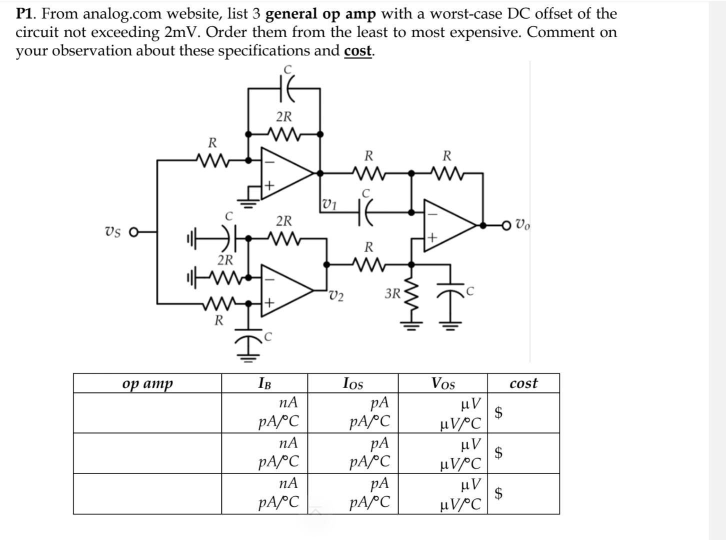 Solved P1. From analog.com website, list 3 general op amp | Chegg.com