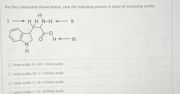 Solved For the compound shown below, rank the indicated | Chegg.com