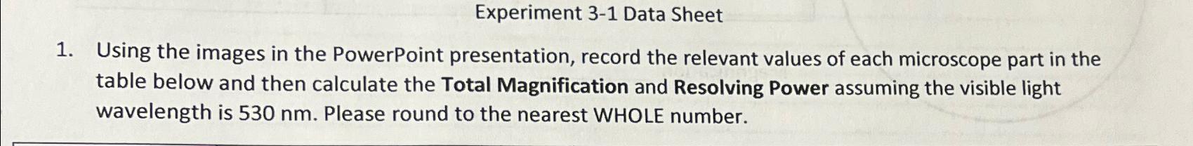 Solved Experiment 3-1 ﻿Data SheetUsing the images in the | Chegg.com
