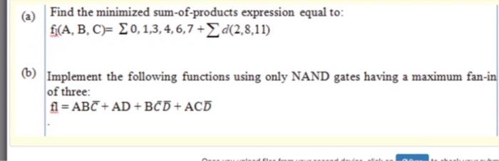 Solved Find the minimized sum-of-products expression equal | Chegg.com