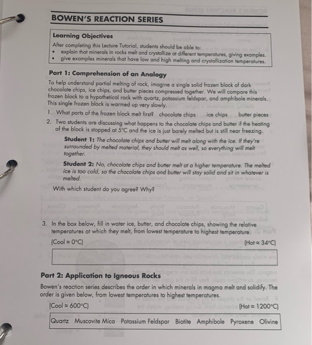 Solved: BOWEN'S REACTION SERIES Learning Objectives After ... | Chegg.com