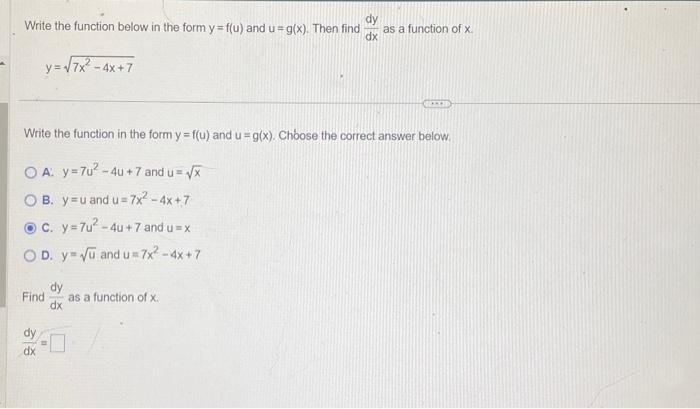 Solved Write the function below in the form y=f(u) and | Chegg.com