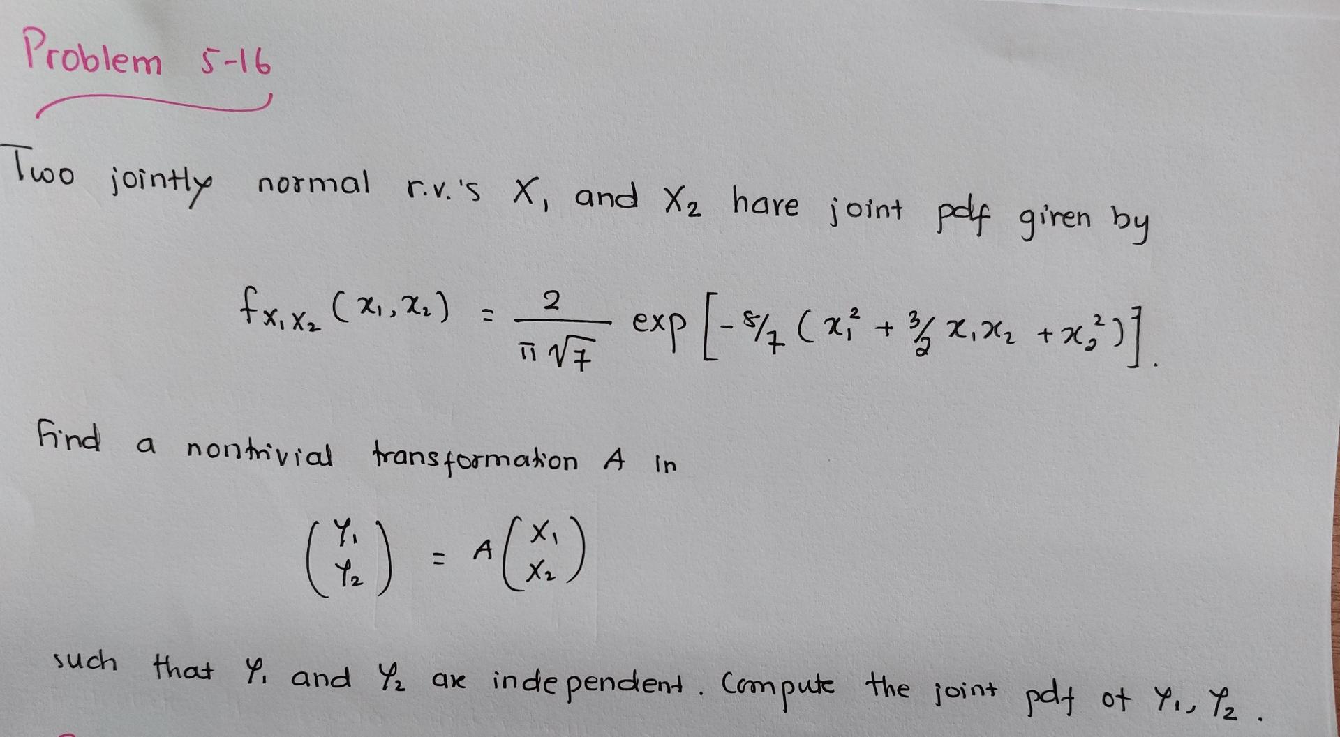Solved Two jointly normal r.v.'s x1 and x2 have joint polf | Chegg.com