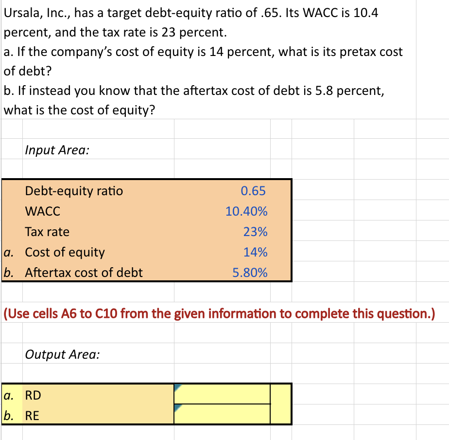 Solved Please Show Excel Formulas Use Cells A6 ﻿to C10 