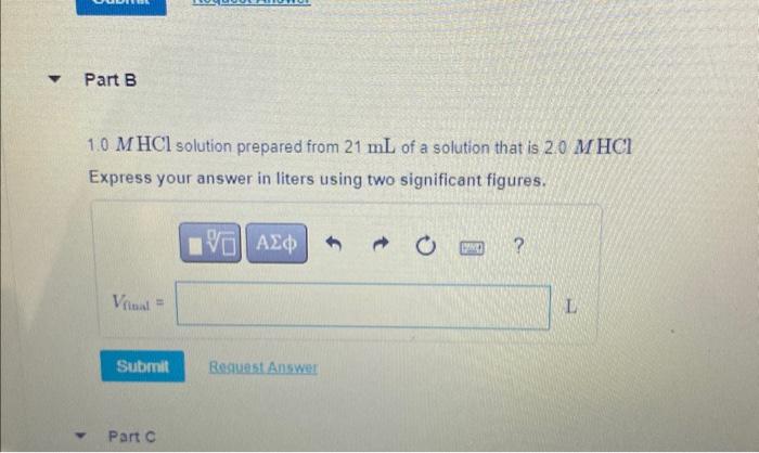 Solved 1.0 M HCl solution prepared from 21 mL of a solution | Chegg.com