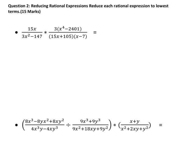 Solved Question 2: Reducing Rational Expressions Reduce each | Chegg.com