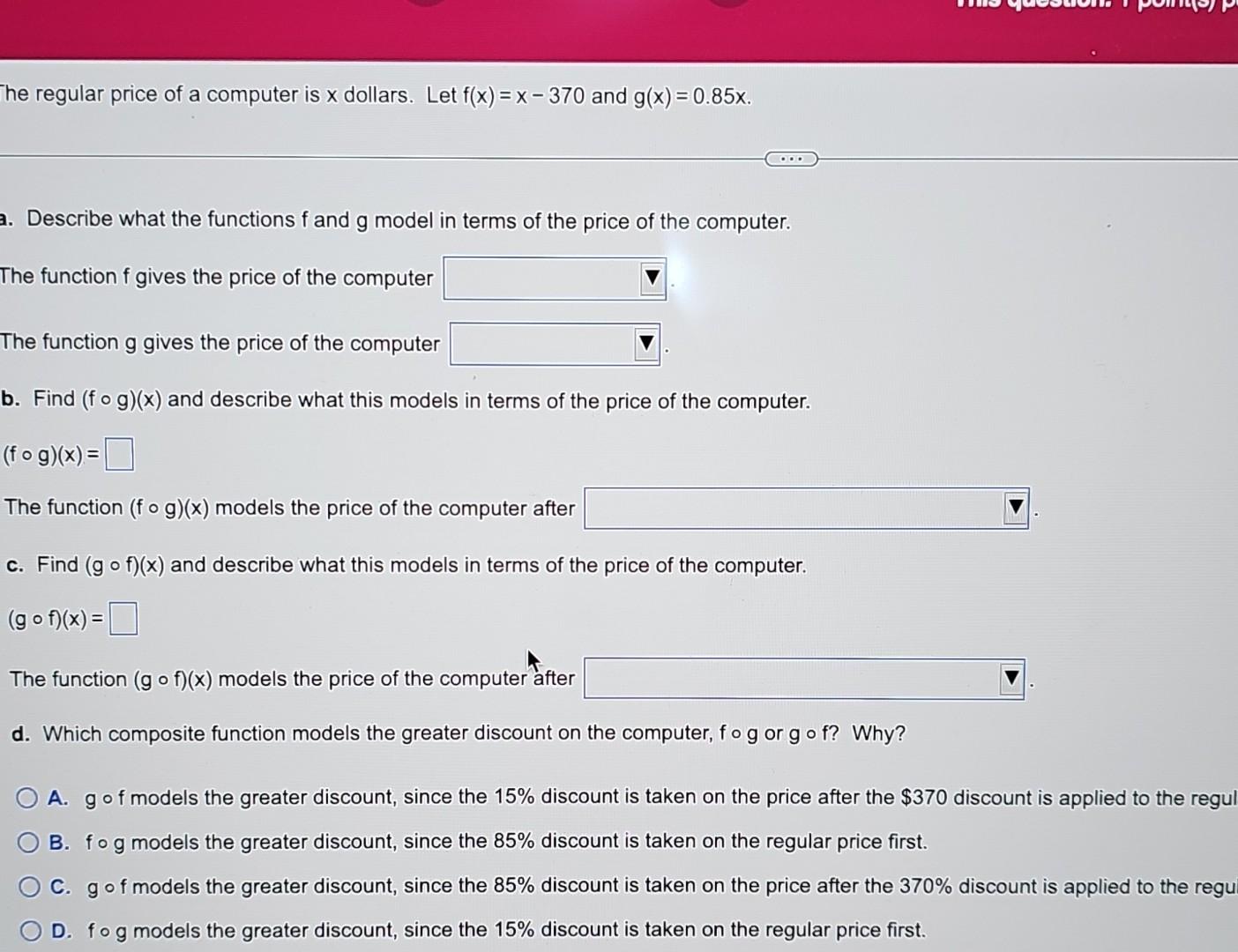 Solved The regular price of a computer is x dollars. Let | Chegg.com
