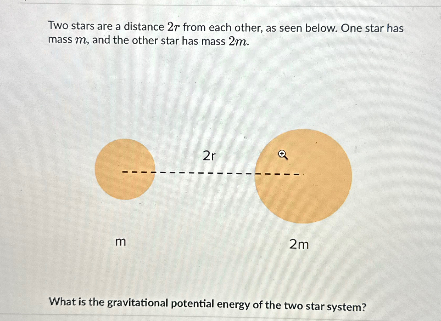 Solved Two stars are a distance 2r ﻿from each other, as seen | Chegg.com