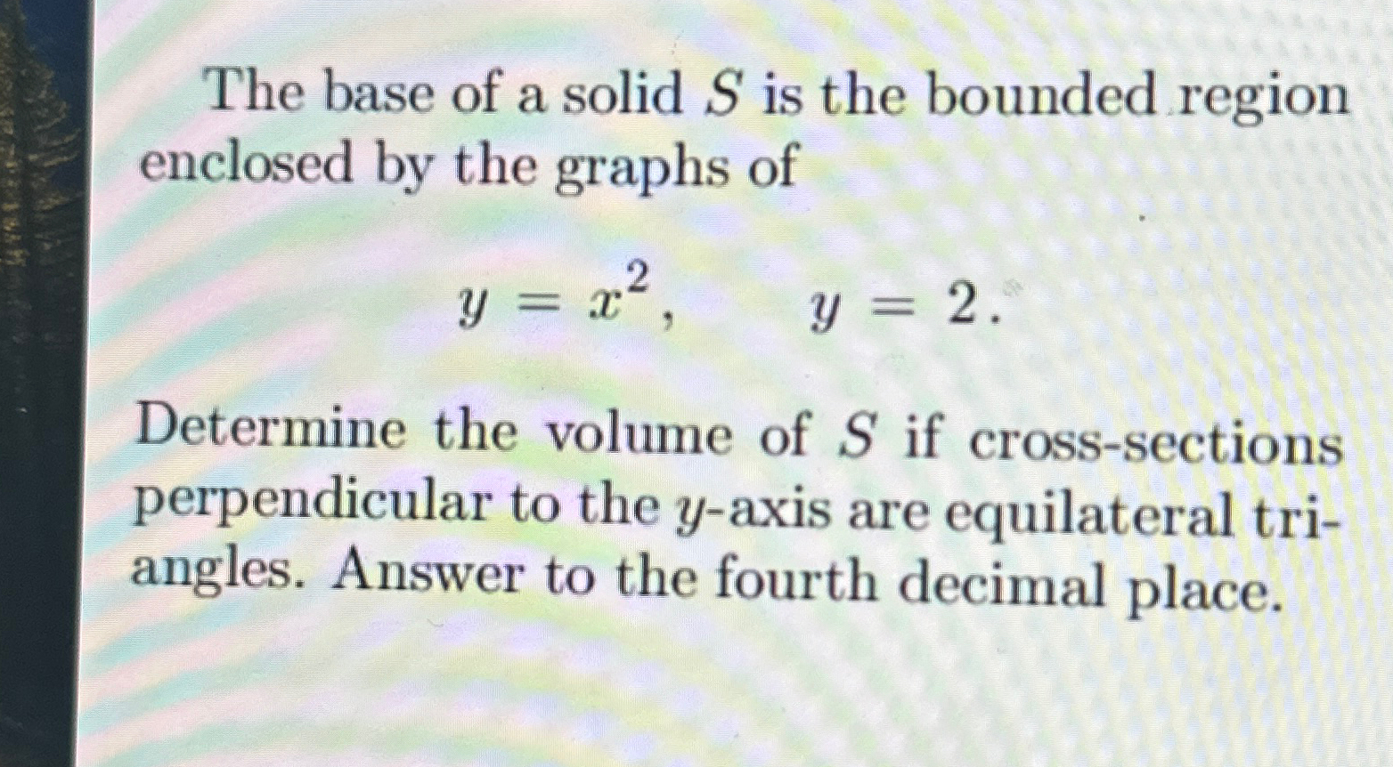 Solved The base of a solid S ﻿is the bounded region enclosed | Chegg.com