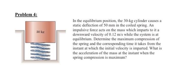 Solved In the equilibrium position, the 30−kg cylinder | Chegg.com