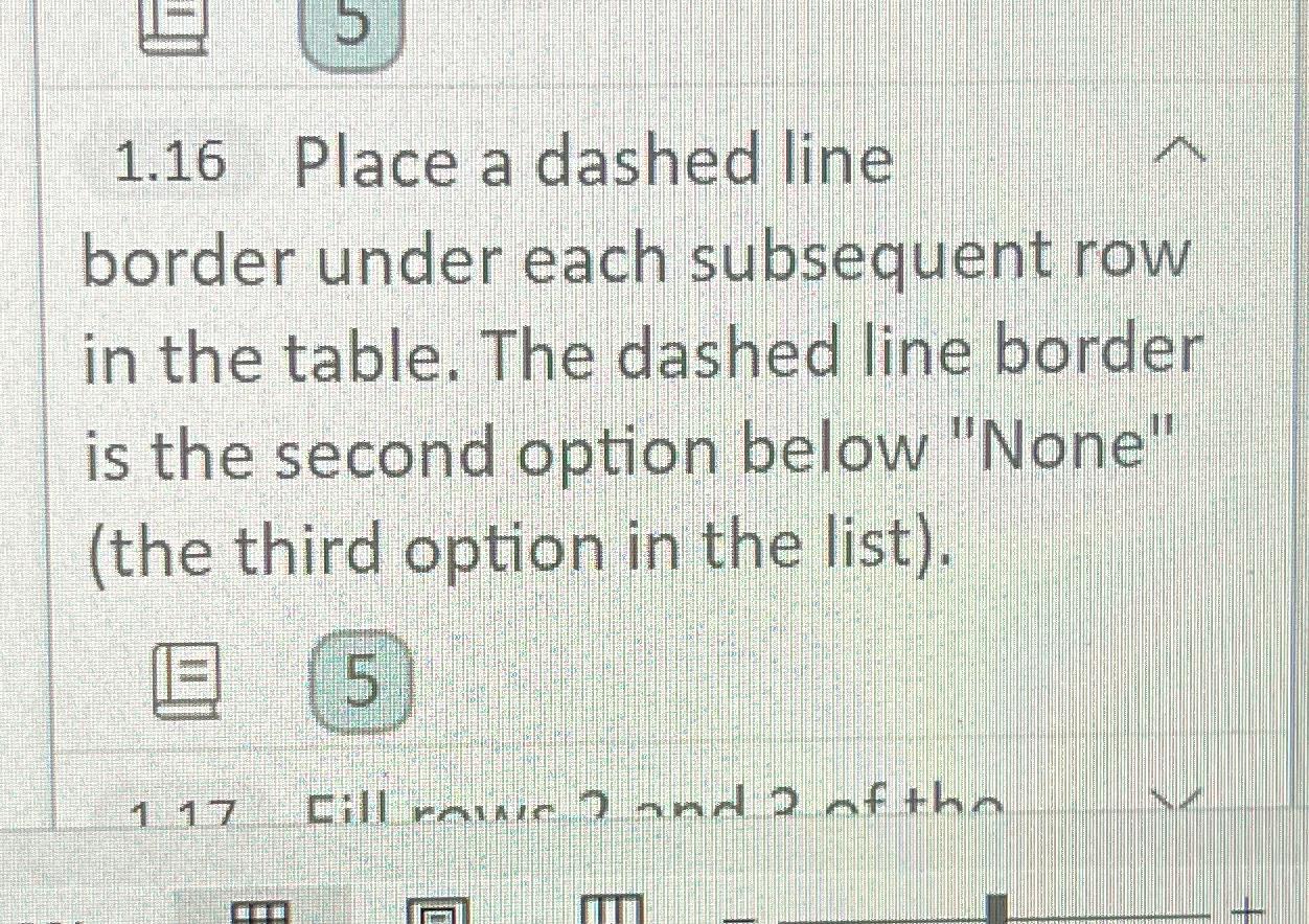 1.16 ﻿Place a dashed line border under each | Chegg.com