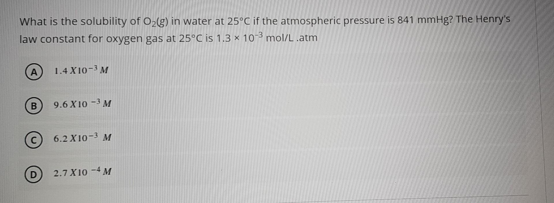 Solved What is the solubility of O2(g) in water at 25°C if | Chegg.com