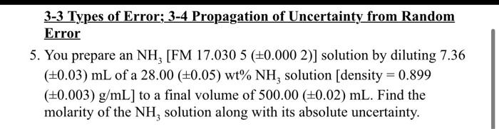 Solved 3-3 Types of Error; 3-4 Propagation of Uncertainty | Chegg.com