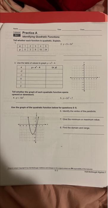 Solved Tell whether each function is quadratic, Explain. 3. | Chegg.com