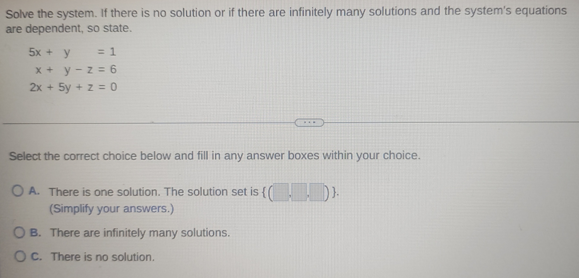 Solved Solve the system. If there is no solution or if there | Chegg.com