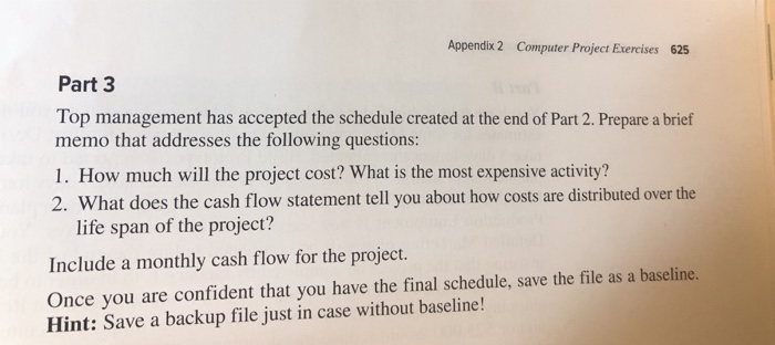 Appendix 2 Computer Project Exercises 625 Part 3 Top | Chegg.com