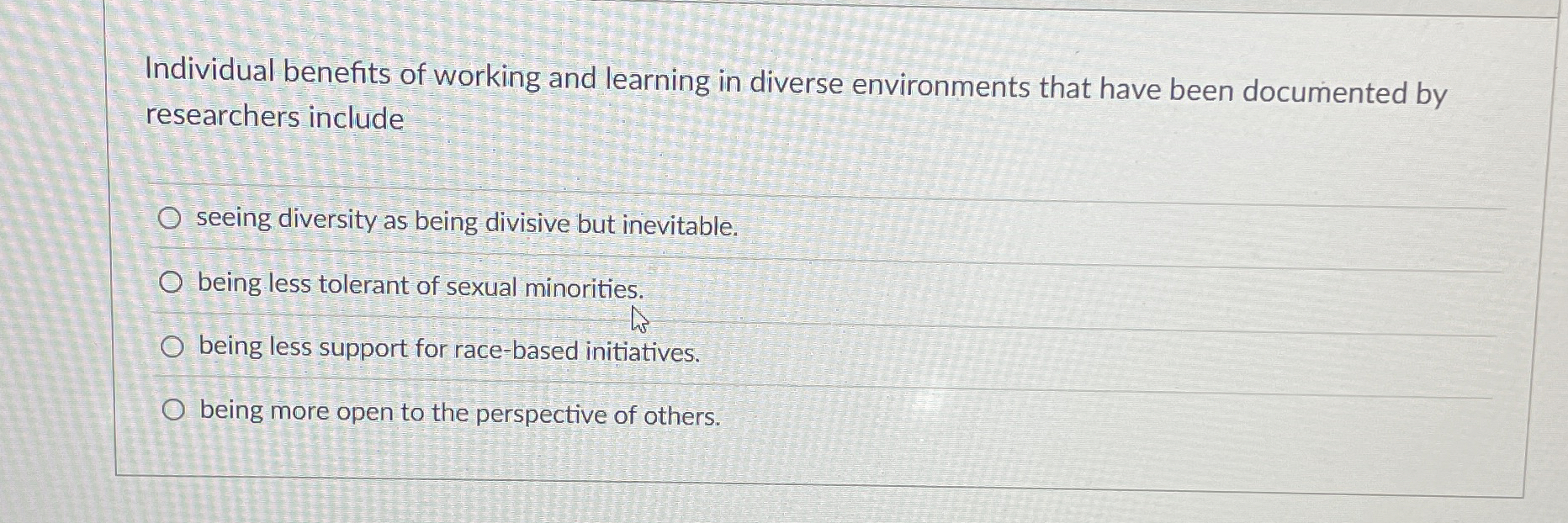 Solved Individual benefits of working and learning in | Chegg.com
