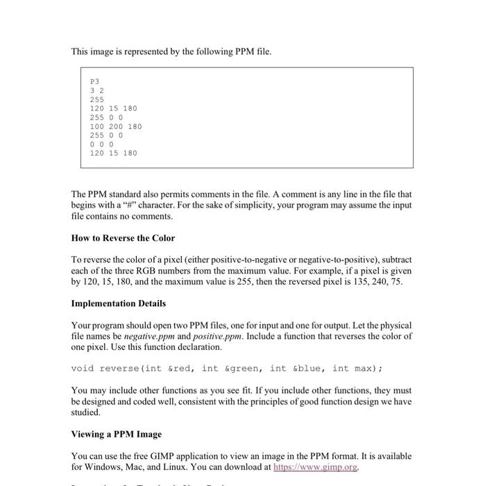 Solved Write a program that converts a PPM image from color | Chegg.com