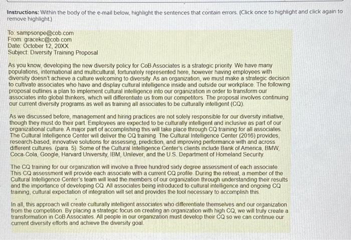 Solved Instructions: Within the body of the e-mail below, | Chegg.com