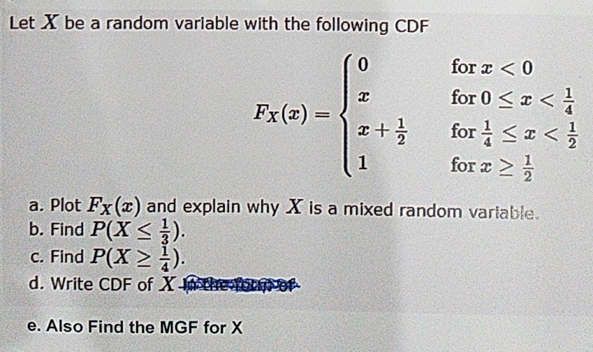 Solved Let x ﻿be a random variable with the following | Chegg.com