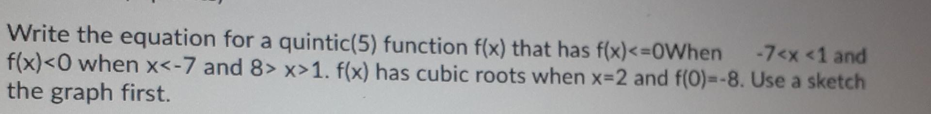 Solved Write the equation for a quintic(5) function f(x) | Chegg.com