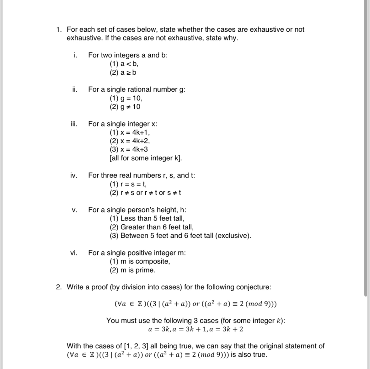 Solved For each set of cases below, state whether the cases | Chegg.com