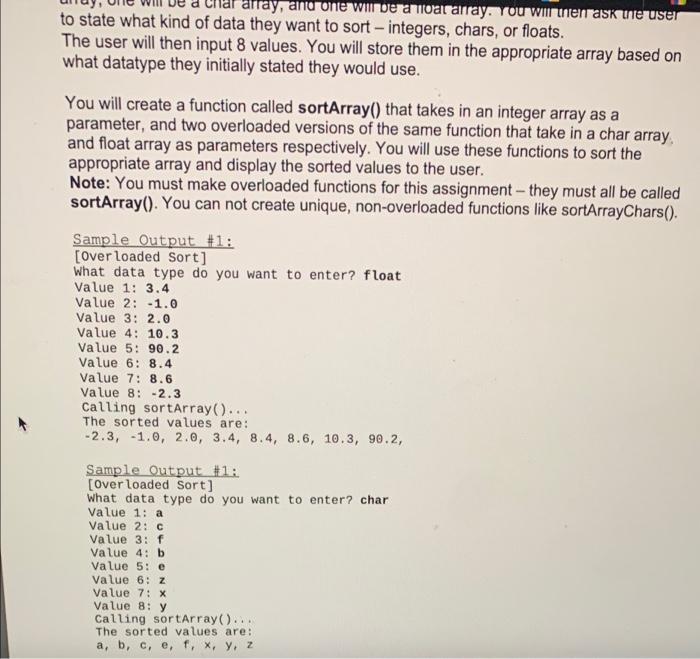 Solved Assignment 6C: Overloaded Sorting. In class, we have | Chegg.com