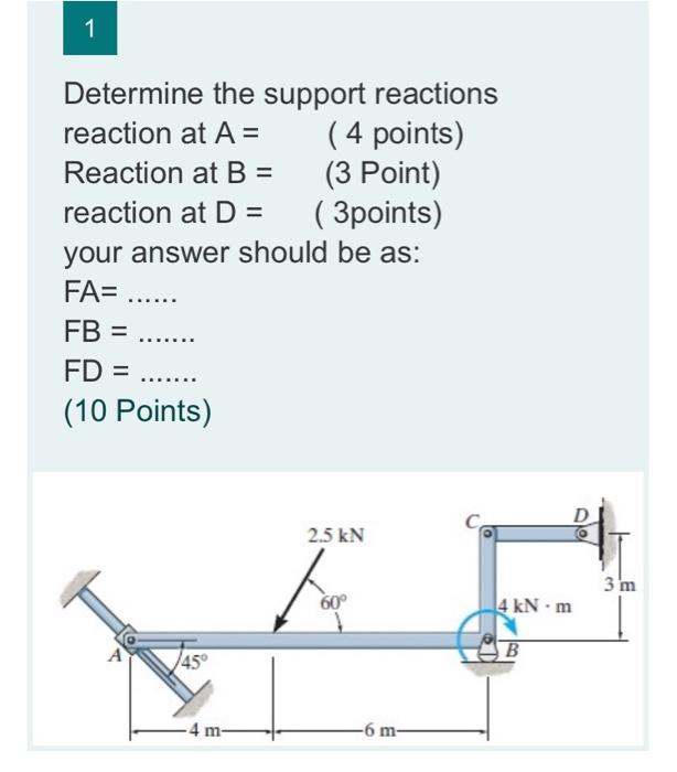 Solved 1 Determine the support reactions reaction at A = (4 | Chegg.com