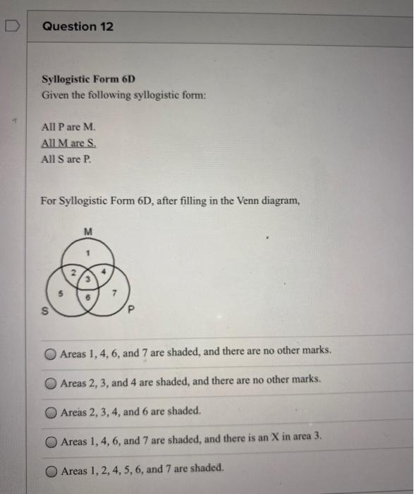 Solved 5 Question 11 Syllogistic Form 5D Given the following | Chegg.com