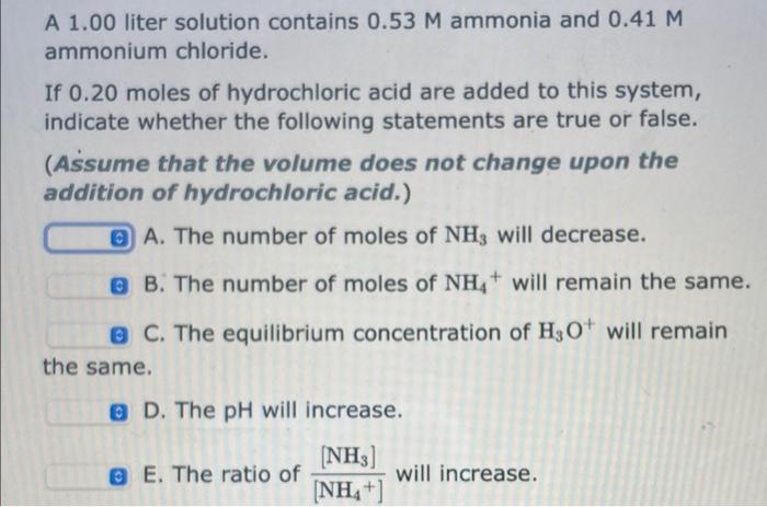 Solved A 1.00 liter solution contains 0.53M ammonia and | Chegg.com