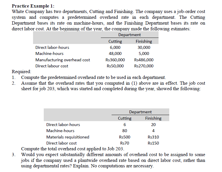 Solved Practice Example 1:White Company has two departments, | Chegg.com