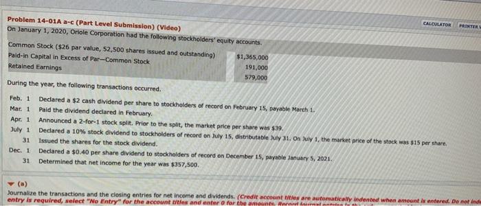Solved PRINTER CALCULATOR Problem 14-01A a-c (Part Level | Chegg.com