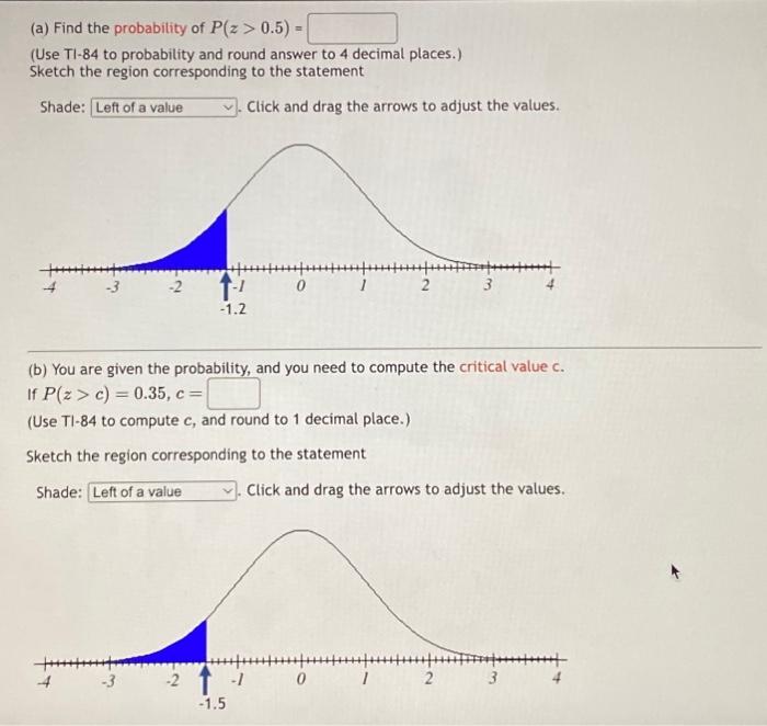Solved (a) Find the probability of P(z > 0.5) = (Use TI-84 | Chegg.com