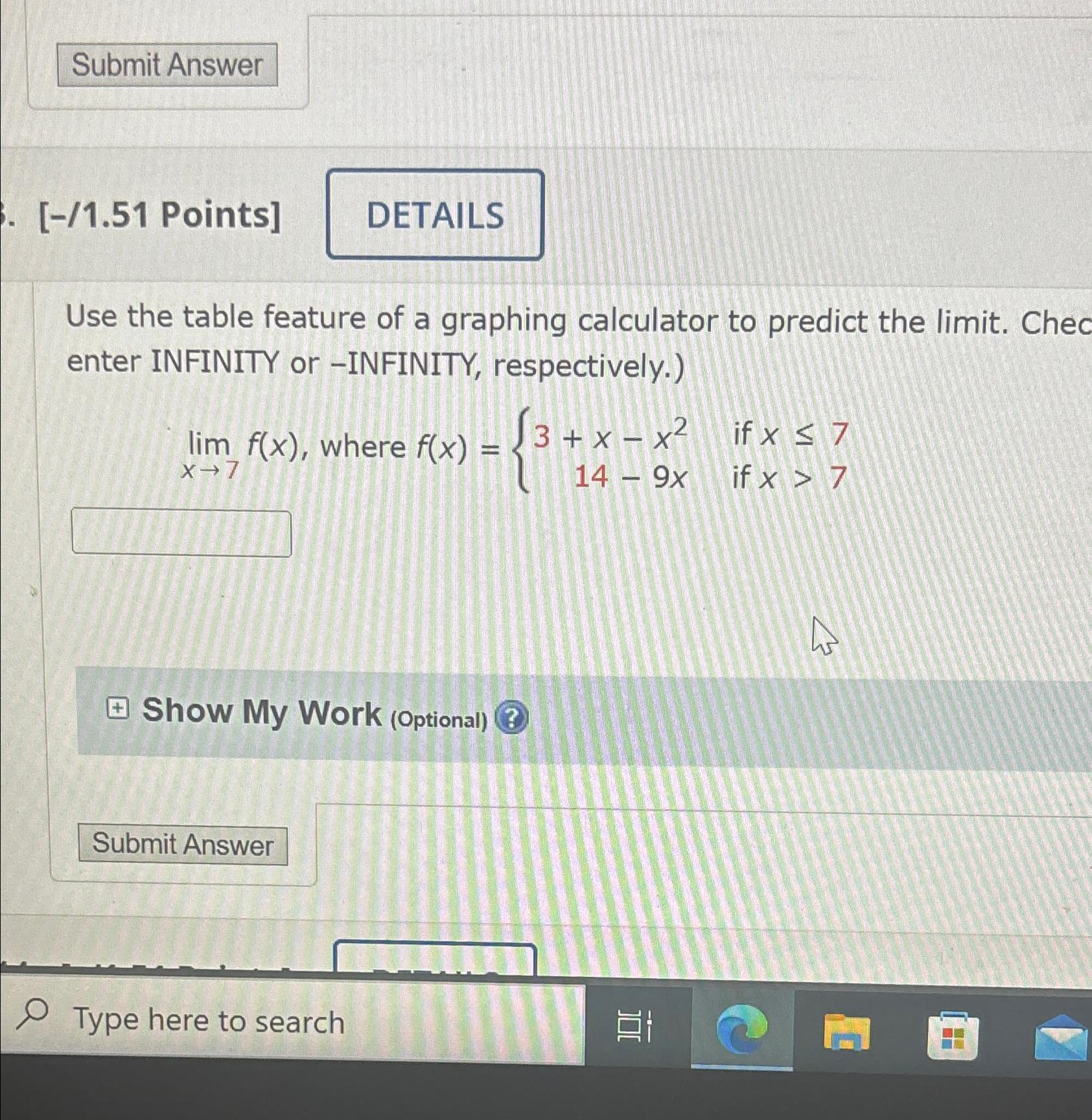 Solved Points]Use the table feature of a graphing calculator | Chegg.com