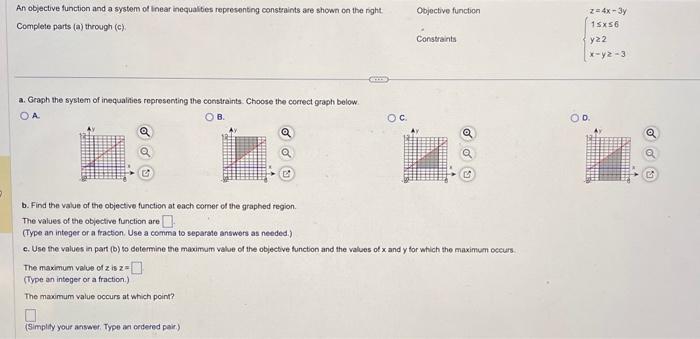 Solved An objective function and a system of inear | Chegg.com
