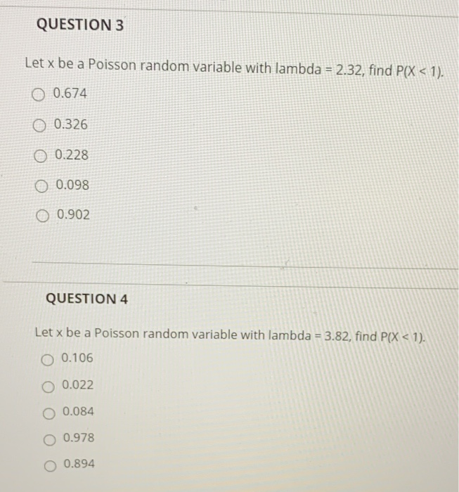 Solved QUESTION 1 Let x be a Poisson random variable with | Chegg.com