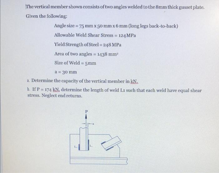 Solved The vertical member shown consists of two angles | Chegg.com