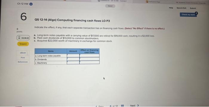 Solved QS 12 -14 (Algo) Computing financing cash flows LO P3 | Chegg.com