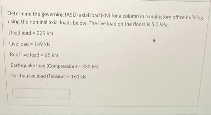 Solved Determine the governing (ASD) axial load (kN) for a | Chegg.com