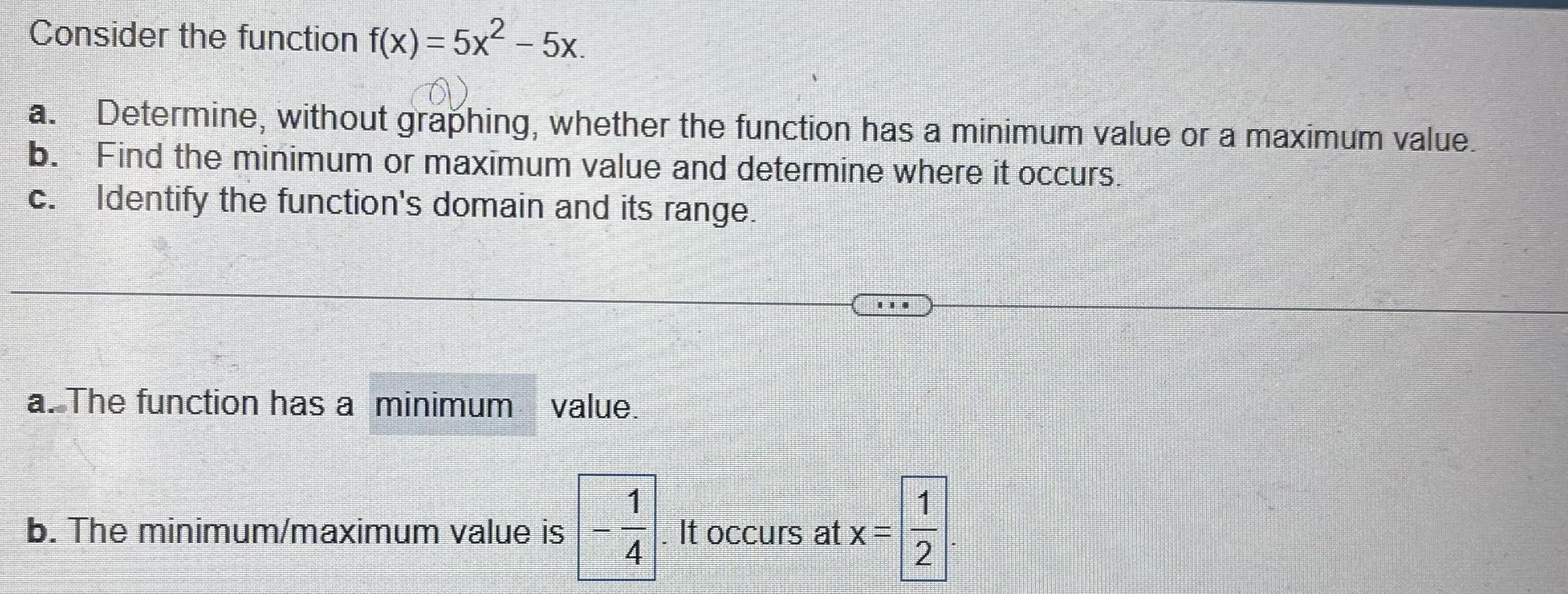 Solved Consider the function f(x)=5x2-5x.a. ﻿Determine, | Chegg.com