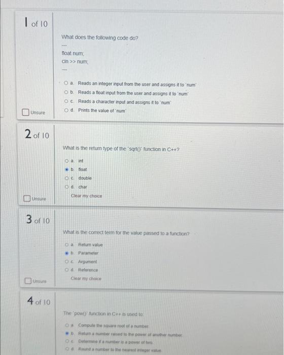 Solved What Does The Following Code Do Float Num Cin ≫
