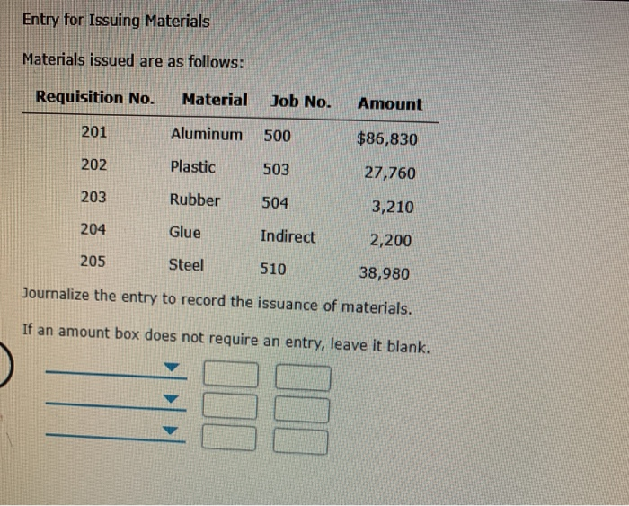 Solved Entry for Issuing Materials Materials issued are as | Chegg.com