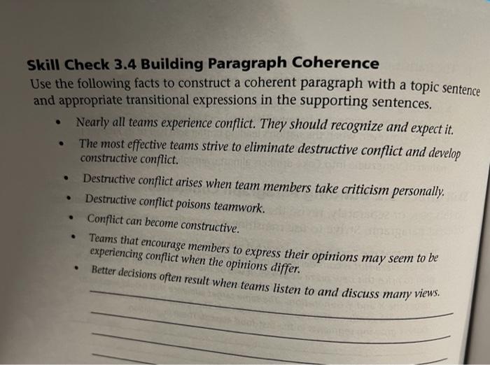 Solved Skill Check 3.4 Building Paragraph Coherence Use the | Chegg.com