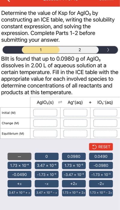 Solved Determine the value of Ksp for Aglo, by constructing | Chegg.com