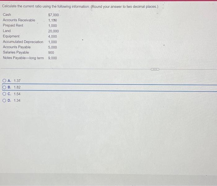 Solved Calculate the current ratio using the following | Chegg.com