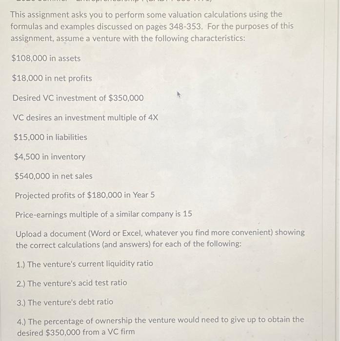 Solved This assignment asks you to perform some valuation | Chegg.com