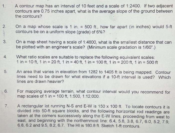 1. A contour map has an interval of 10 feet and a | Chegg.com